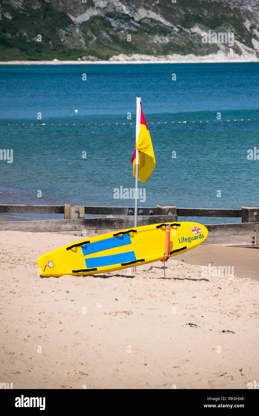 Red and Yellow RNLI Lifeguard sign showing safe swimming areas on ...