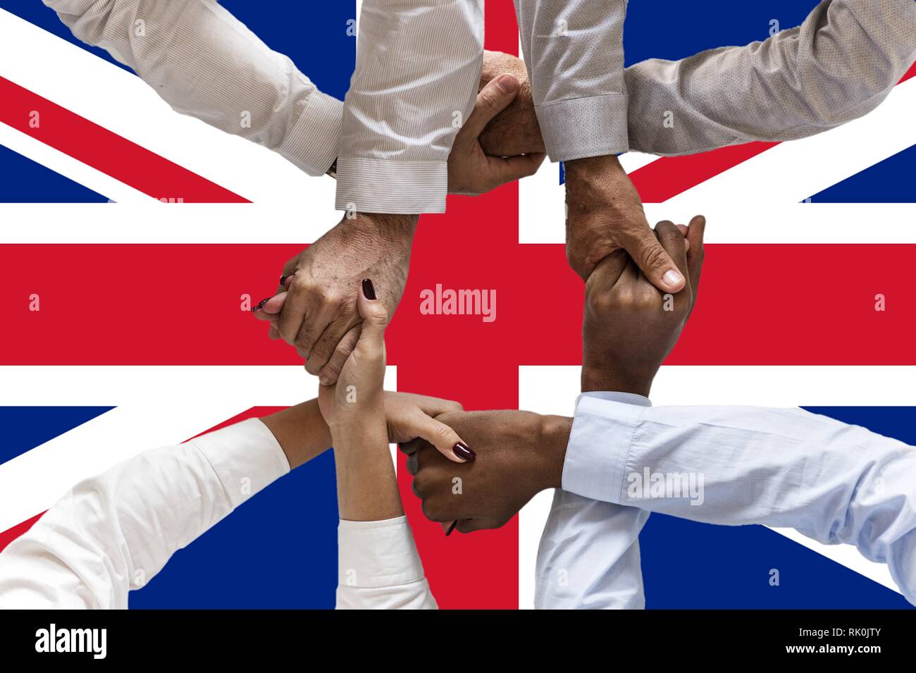 united kingdom flag, intergration of a multicultural group of young ...