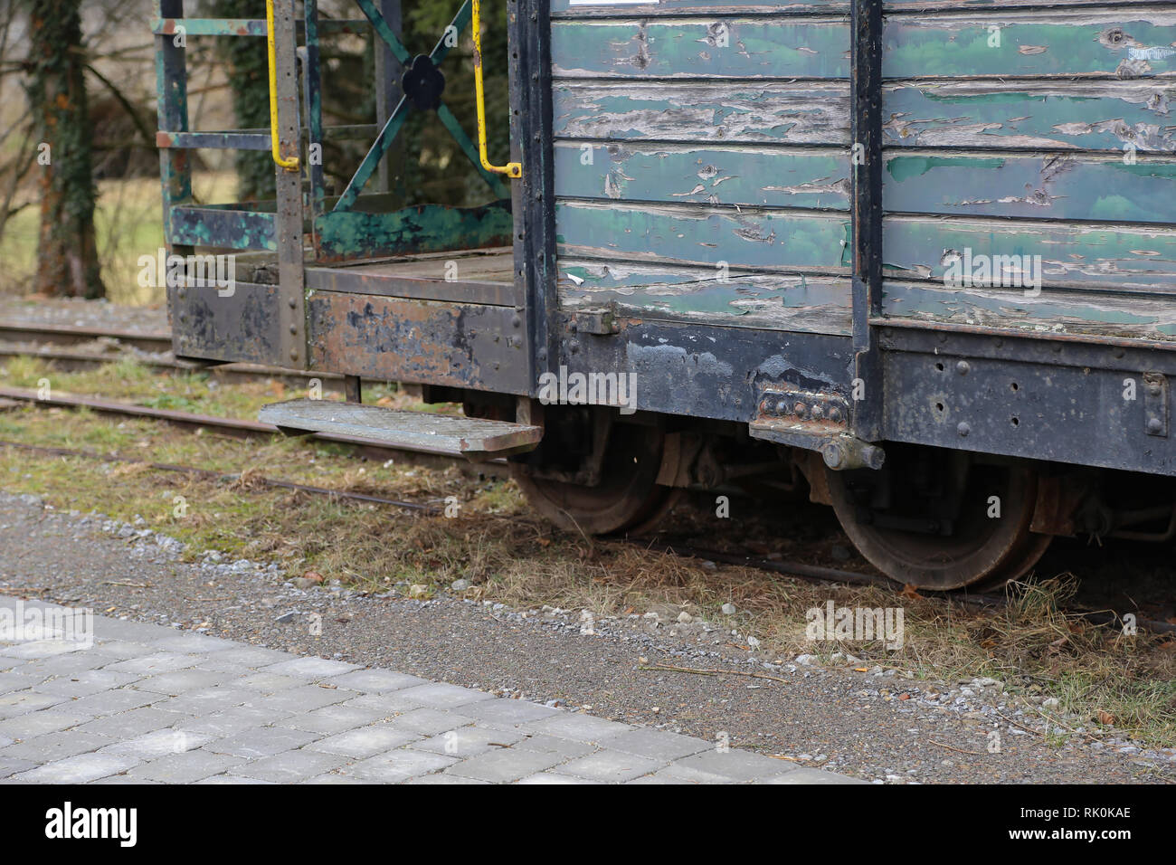 Old railway car / Railway carriage stands on the rails Stock Photo - Alamy