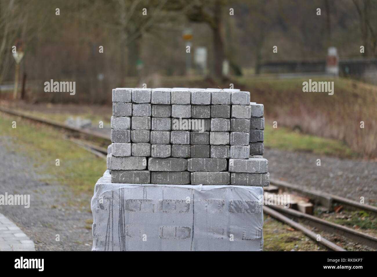 Stack of bricks / Bricks neatly stacked against the wall Stock Photo ...