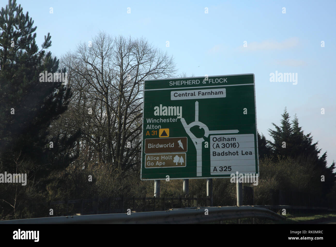 Trunk Road A31 Road Sign Showing Shepherd and Flock Roundabout Farnham ...