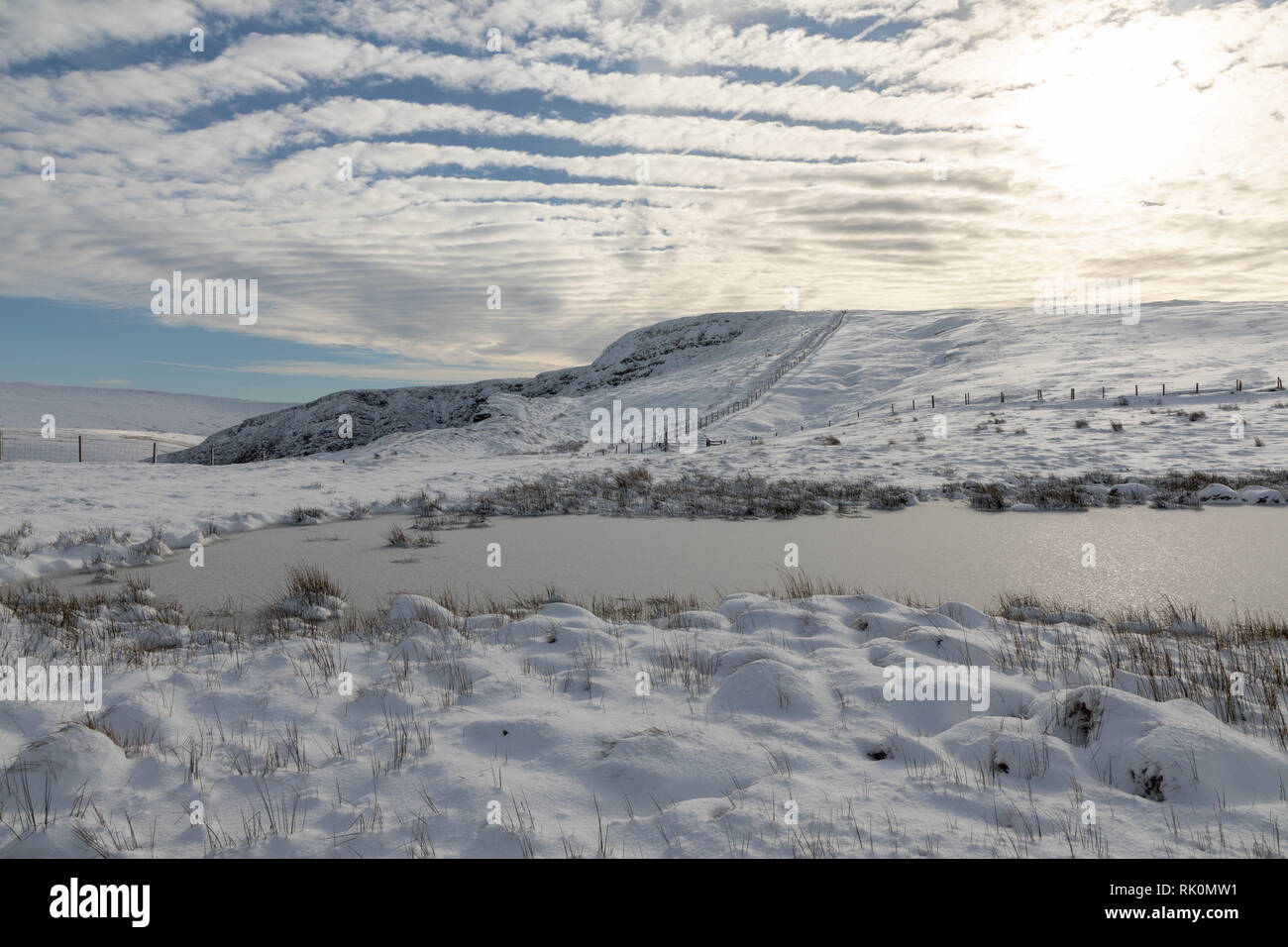 Snow covered scenes in the Brecon Beacons National Park, Wales, UK ...