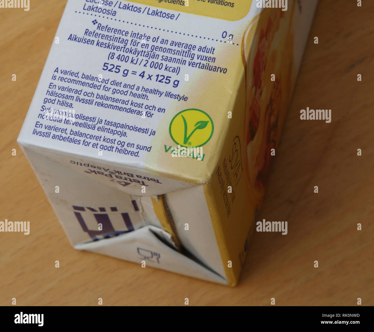 Vegan Alpro Dairy Free Soya Vanilla Custard Vegan Logo Stock Photo - Alamy