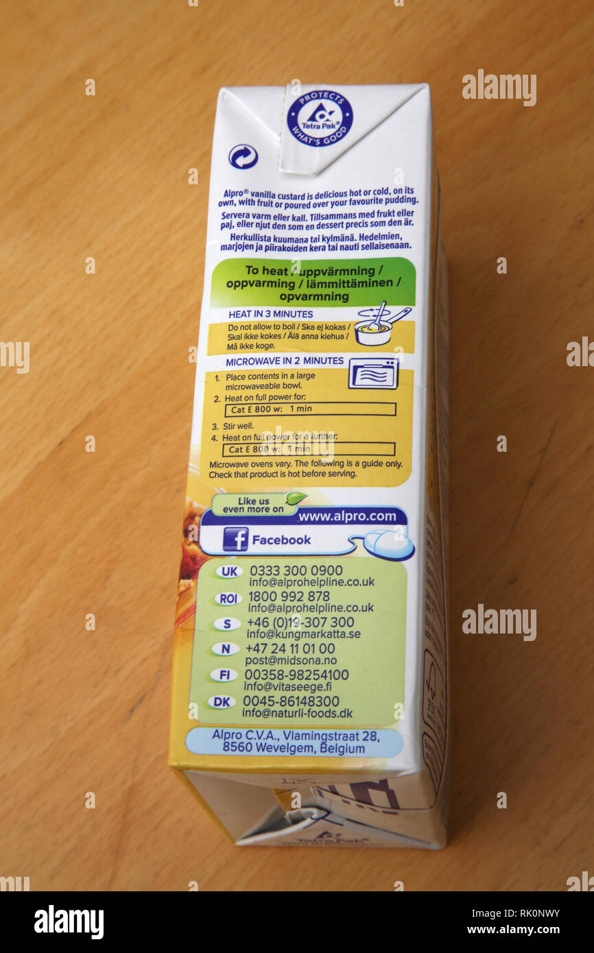 Vegan Alpro Dairy Free Soya Vanilla Custard Cooking Instructions Stock ...