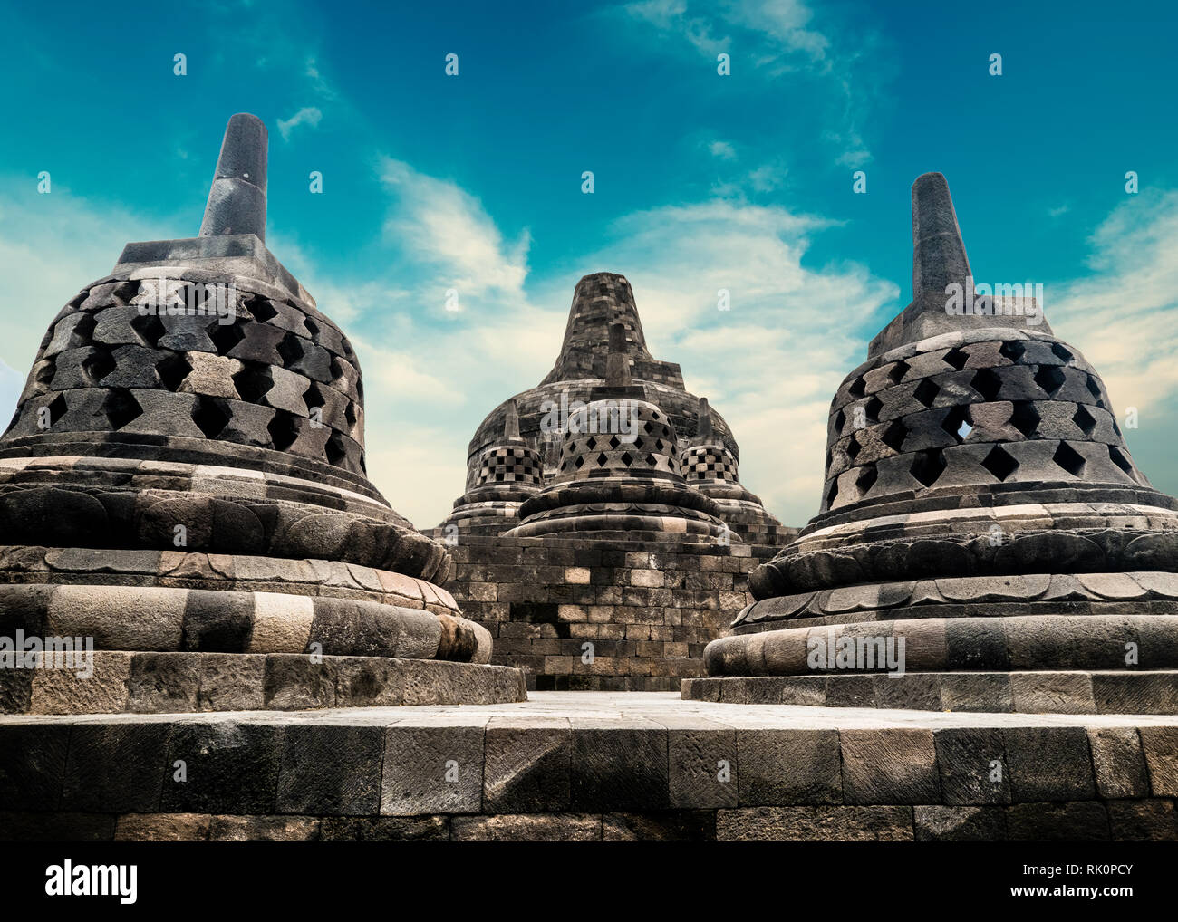 Amazing view of stone stupas at ancient Borobudur Buddhist temple ...
