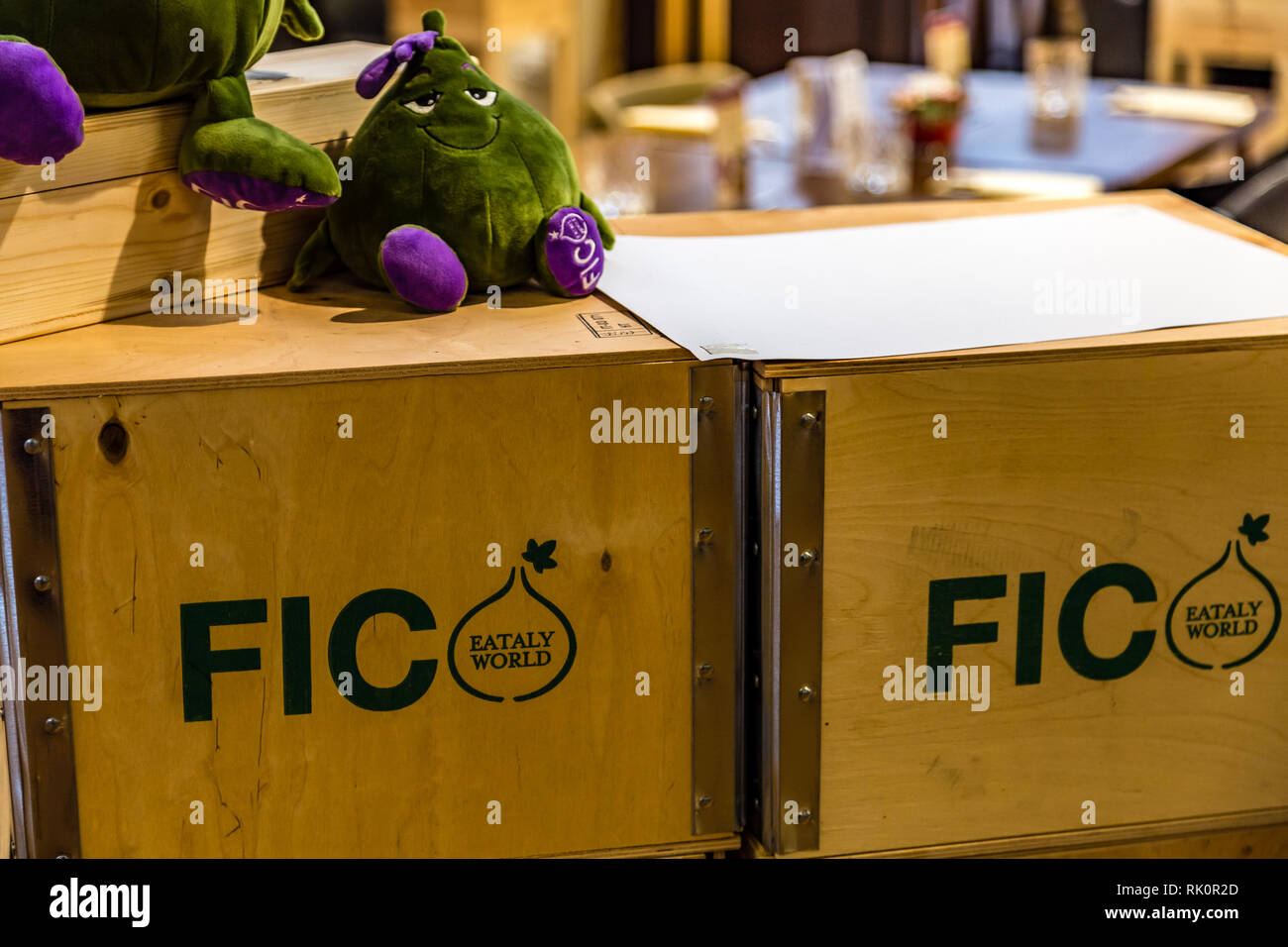 BOLOGNA, ITALY - DECEMBER 16, 2018: lights are enlightening logo of ...