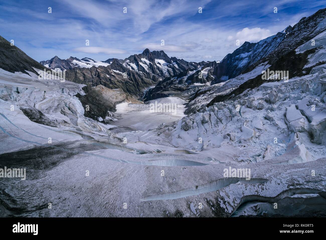 Aerial view of the Alps mountains in Switzerland. View from helicopter ...