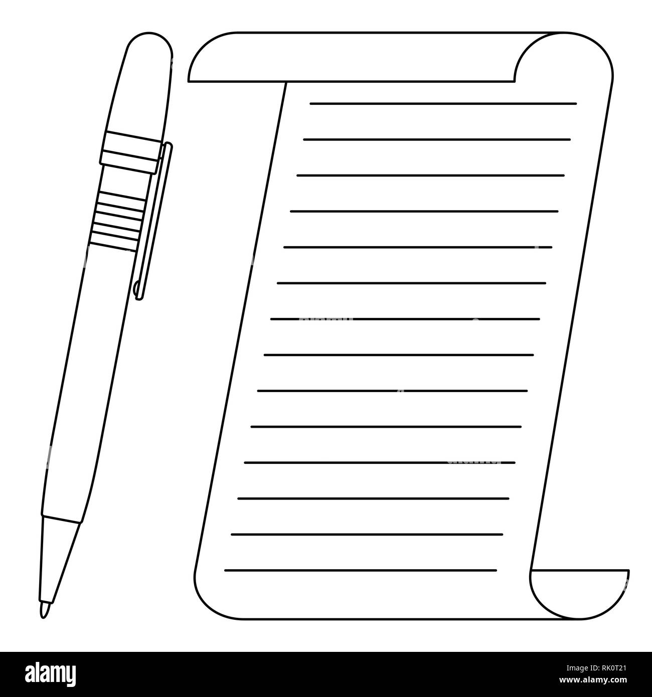 Illustration of the abstract contour paper sheet and ballpoint pen ...