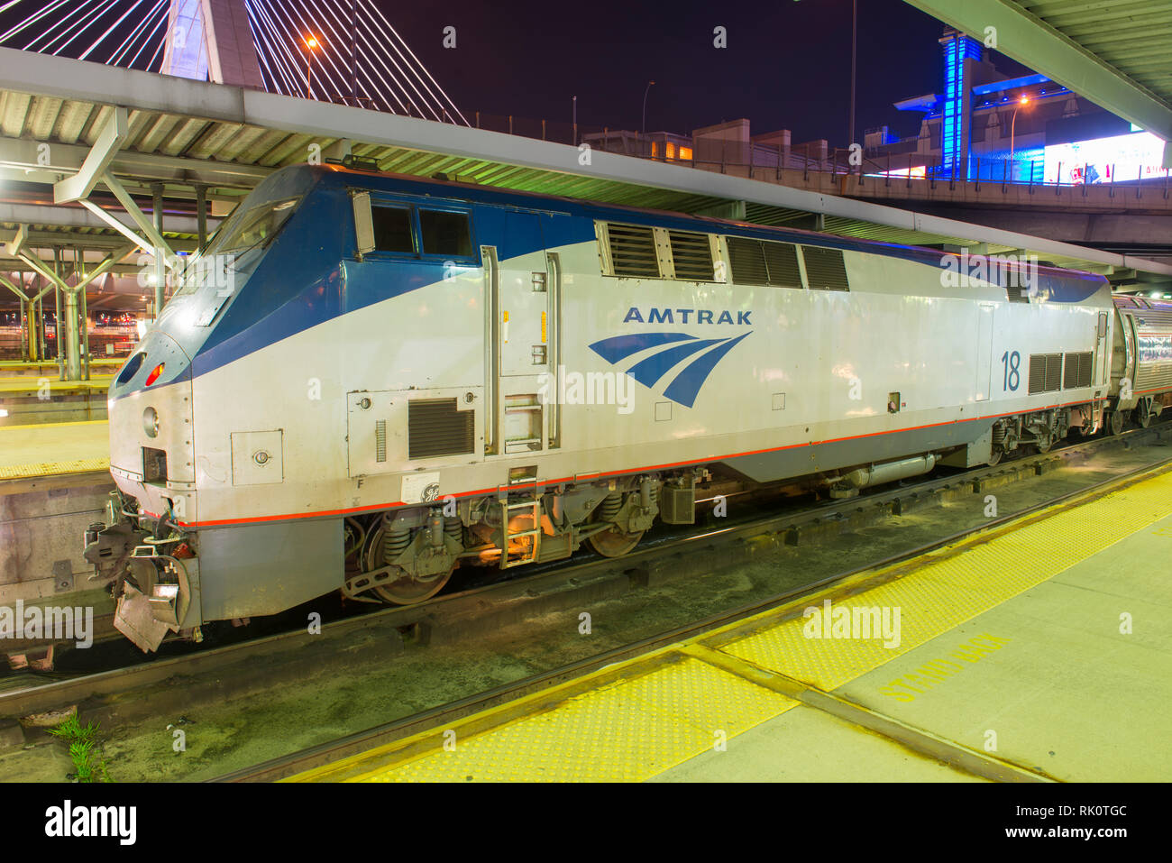 Amtrak General Electric GE P42DC Genesis Locomotive at night in North Station, Boston ...