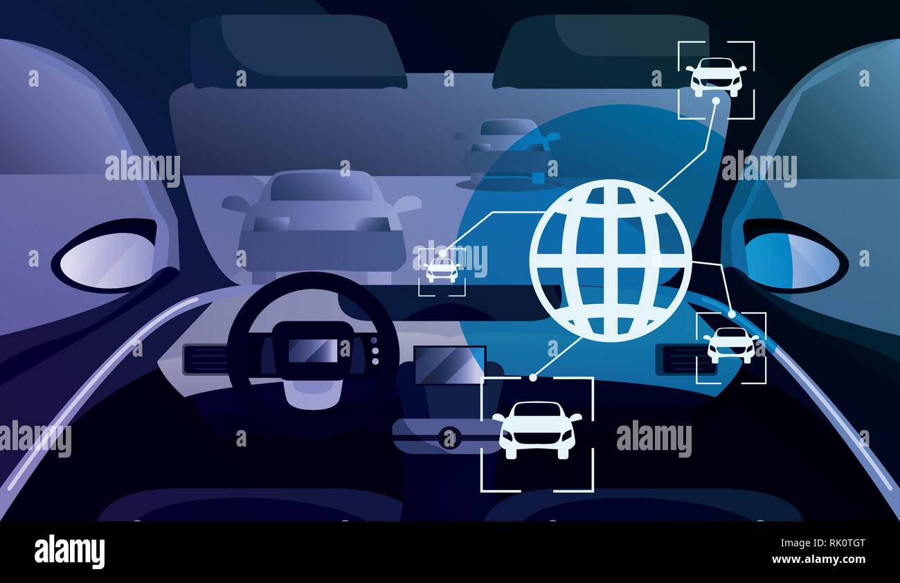 autonomous smart car dashboard world navigation vector illustration ...