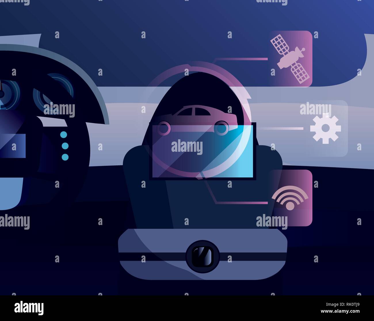 autonomous smart car command control dashboard vector illustration ...