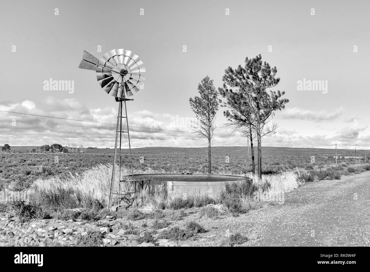 Monochrome landscape on road R63 between Victoria West and Loxton in ...