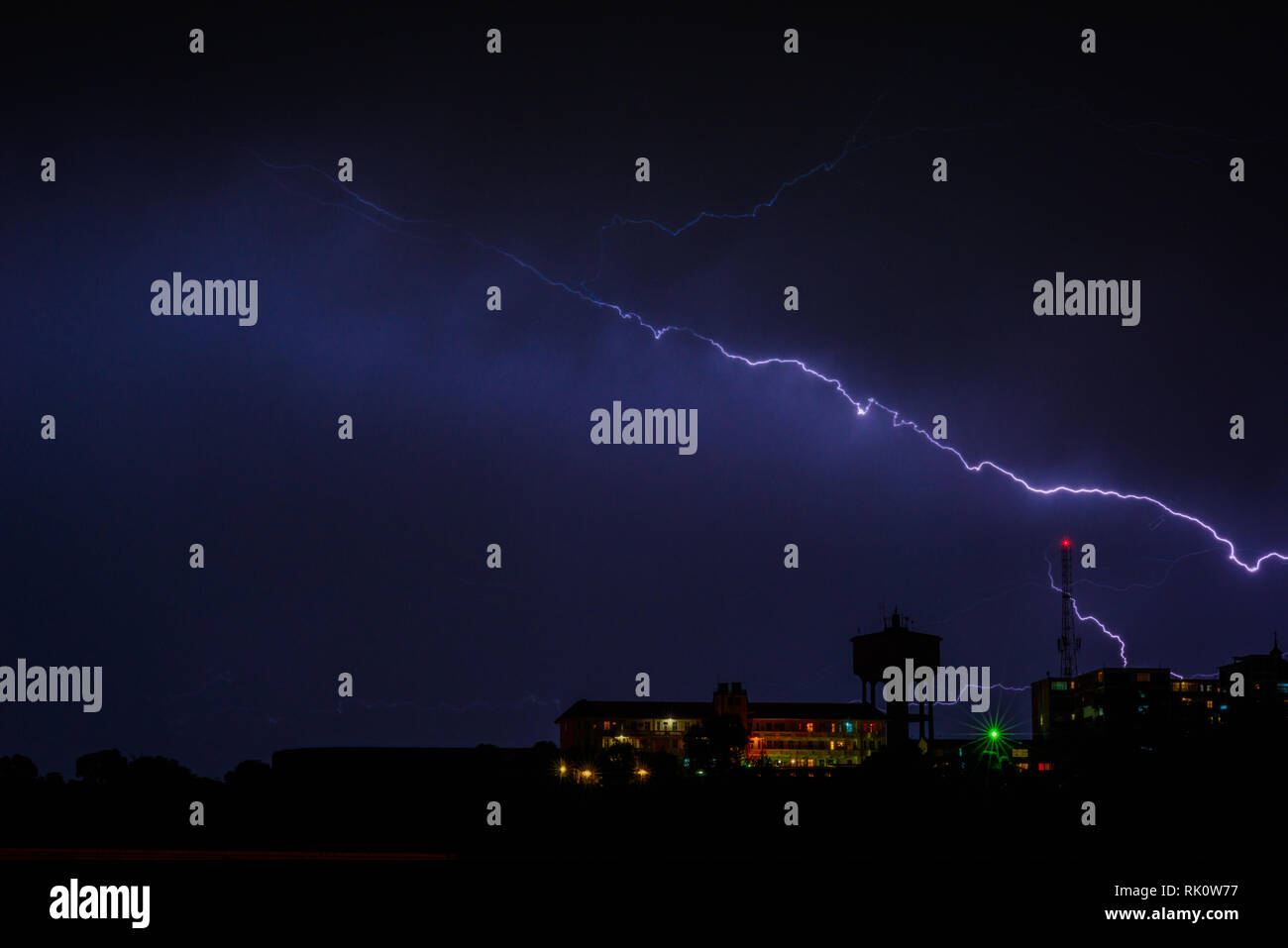 A lightning strike along Johannesburg's Yeoville ridge during a summer ...
