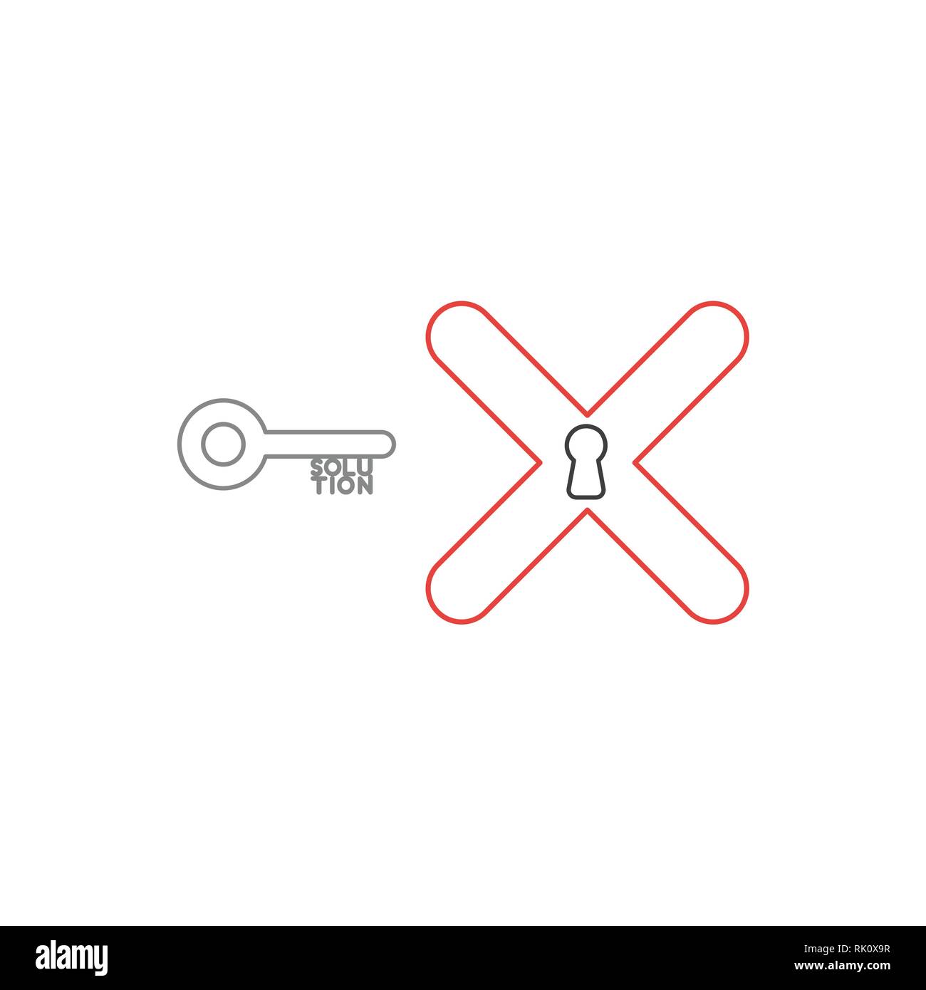 Flat design style vector illustration concept of key with solution text ...