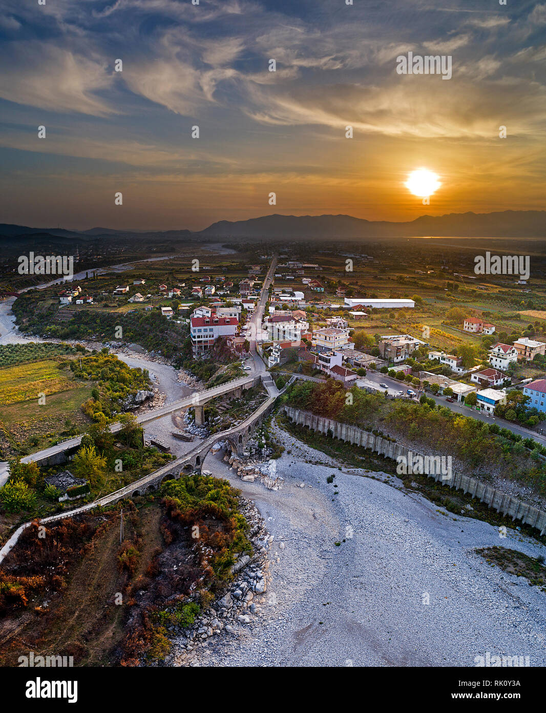The Old Mes Bridge in Shkoder at sunset, Albania Stock Photo - Alamy