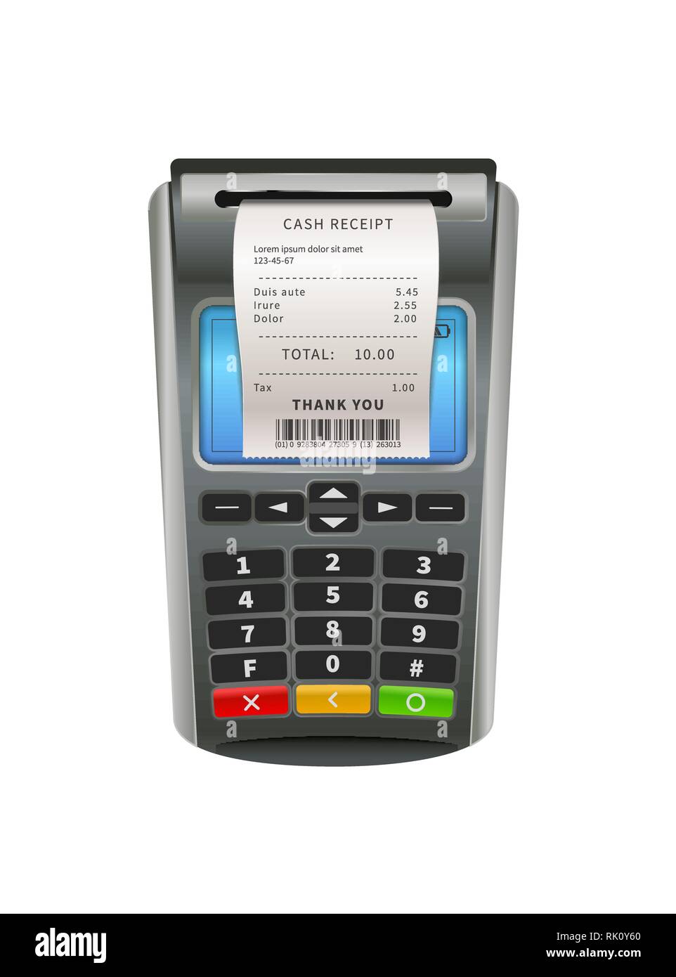 Realistic NFC POS terminal for payment by debit or credit card with ...