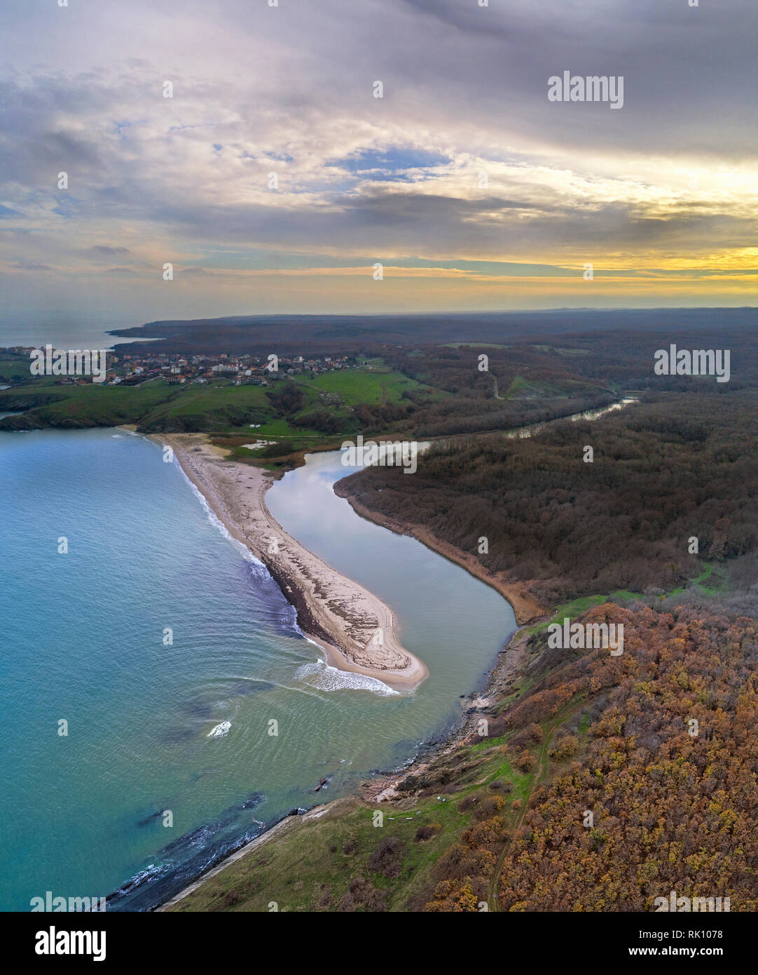 Drone top view Strandzha Nature Park, Mouth of Veleka River Stock Photo ...