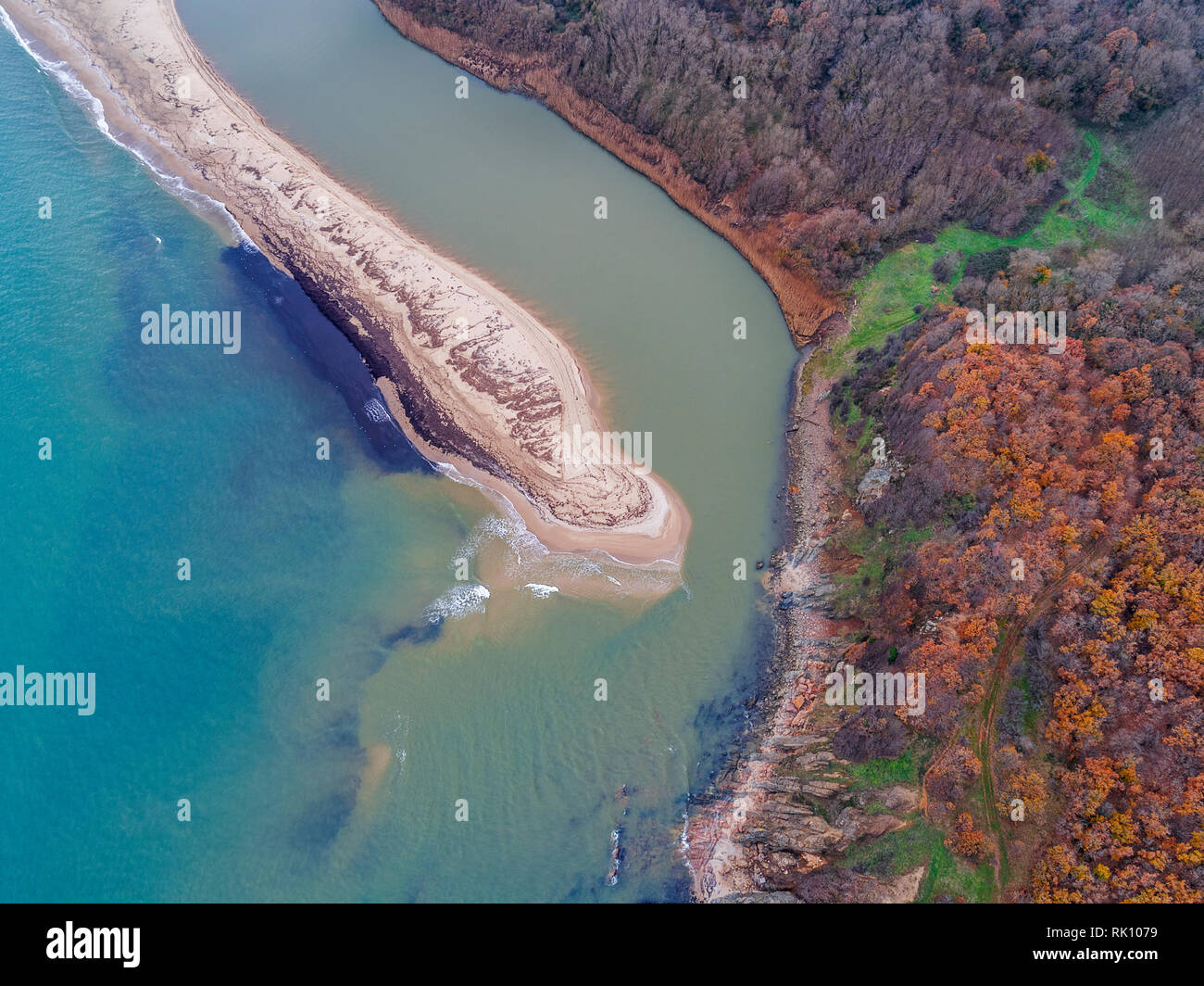 Drone top view Strandzha Nature Park, Mouth of Veleka River Stock Photo ...