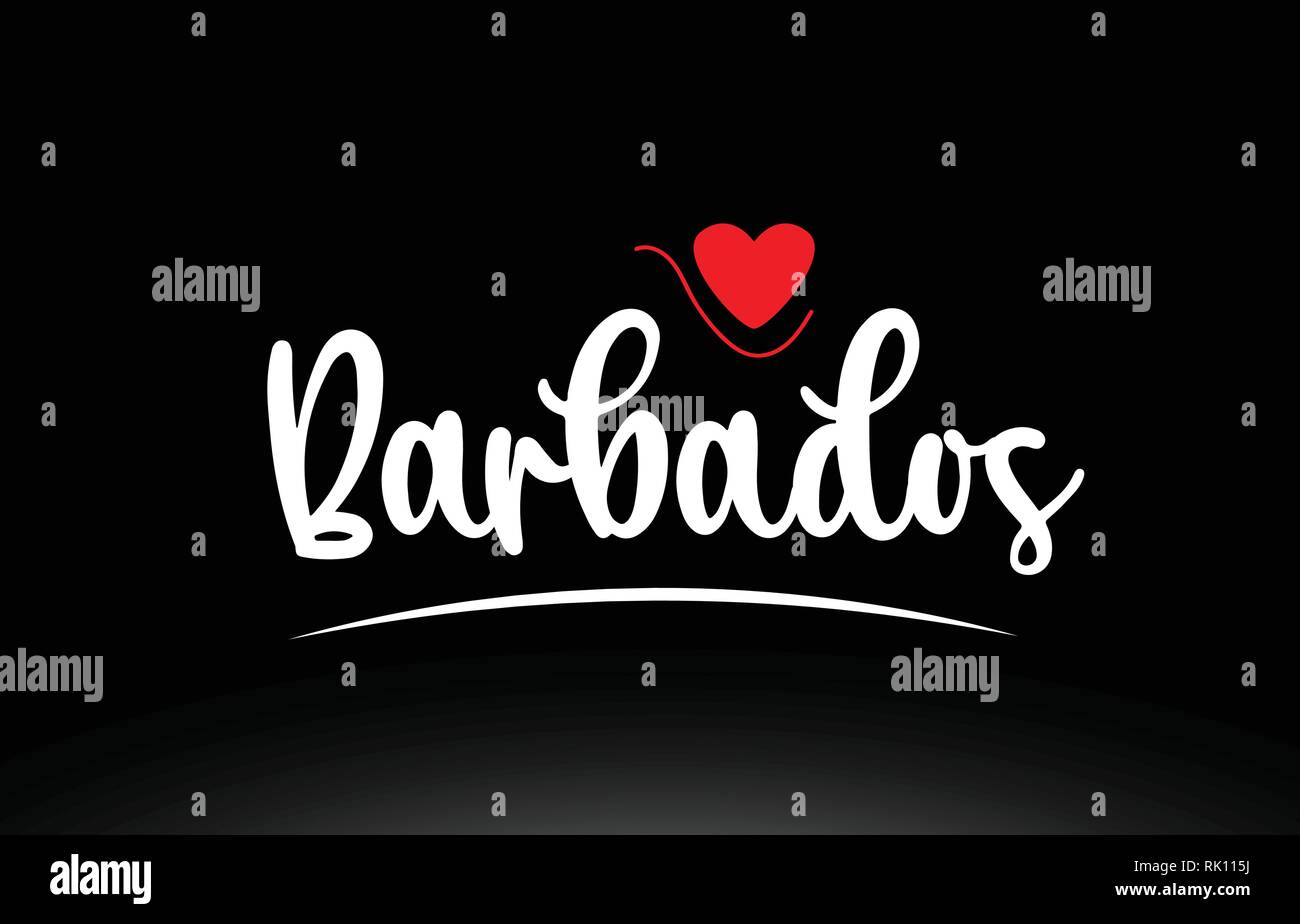 Barbados country text with red love heart on black background suitable ...