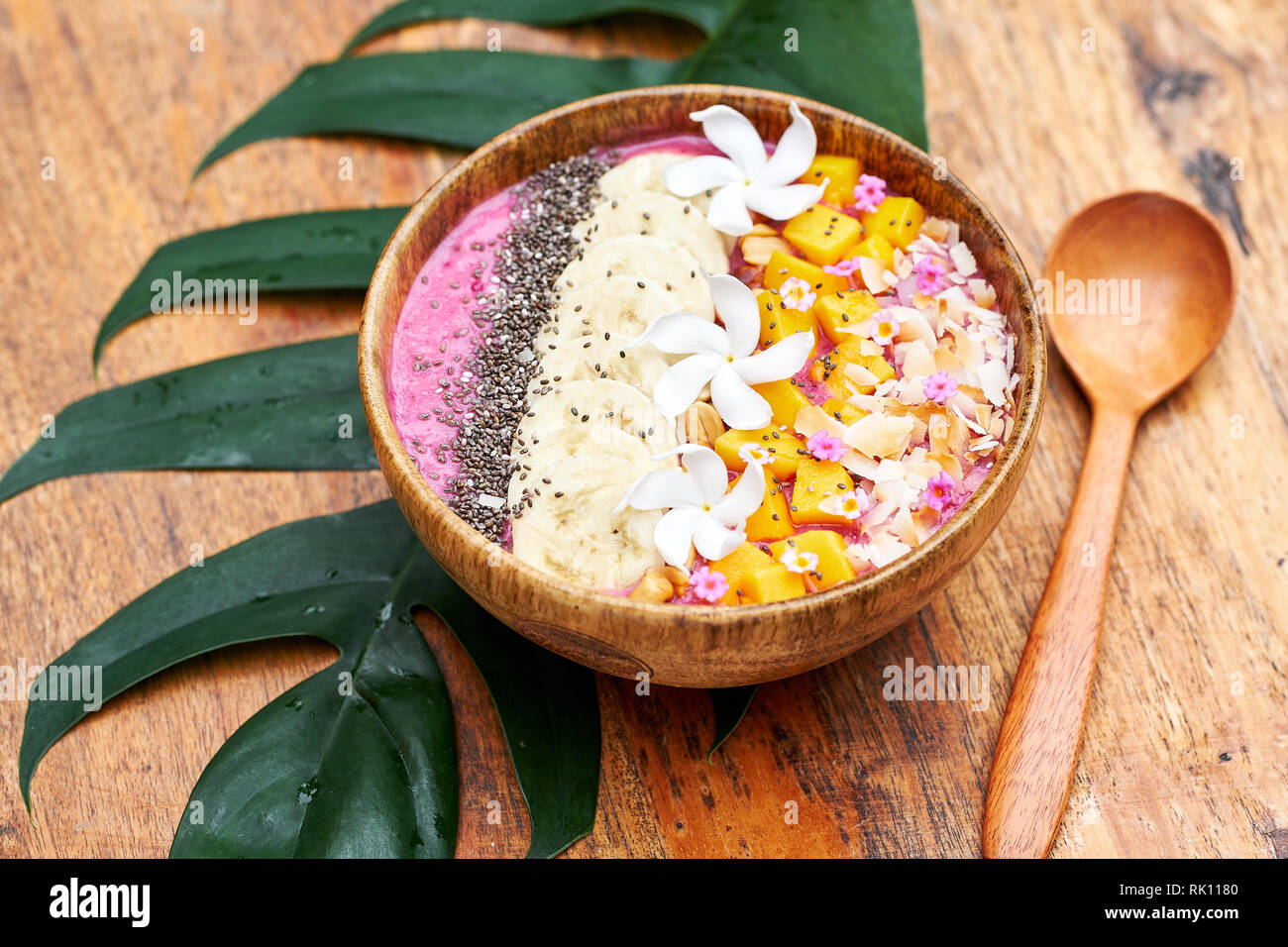Tropical Breakfast Fruit Smoothie Top View Stock Photo - Alamy