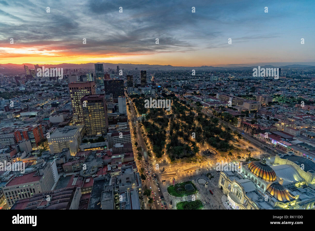 Mexico city aerial view panorama at night Stock Photo - Alamy