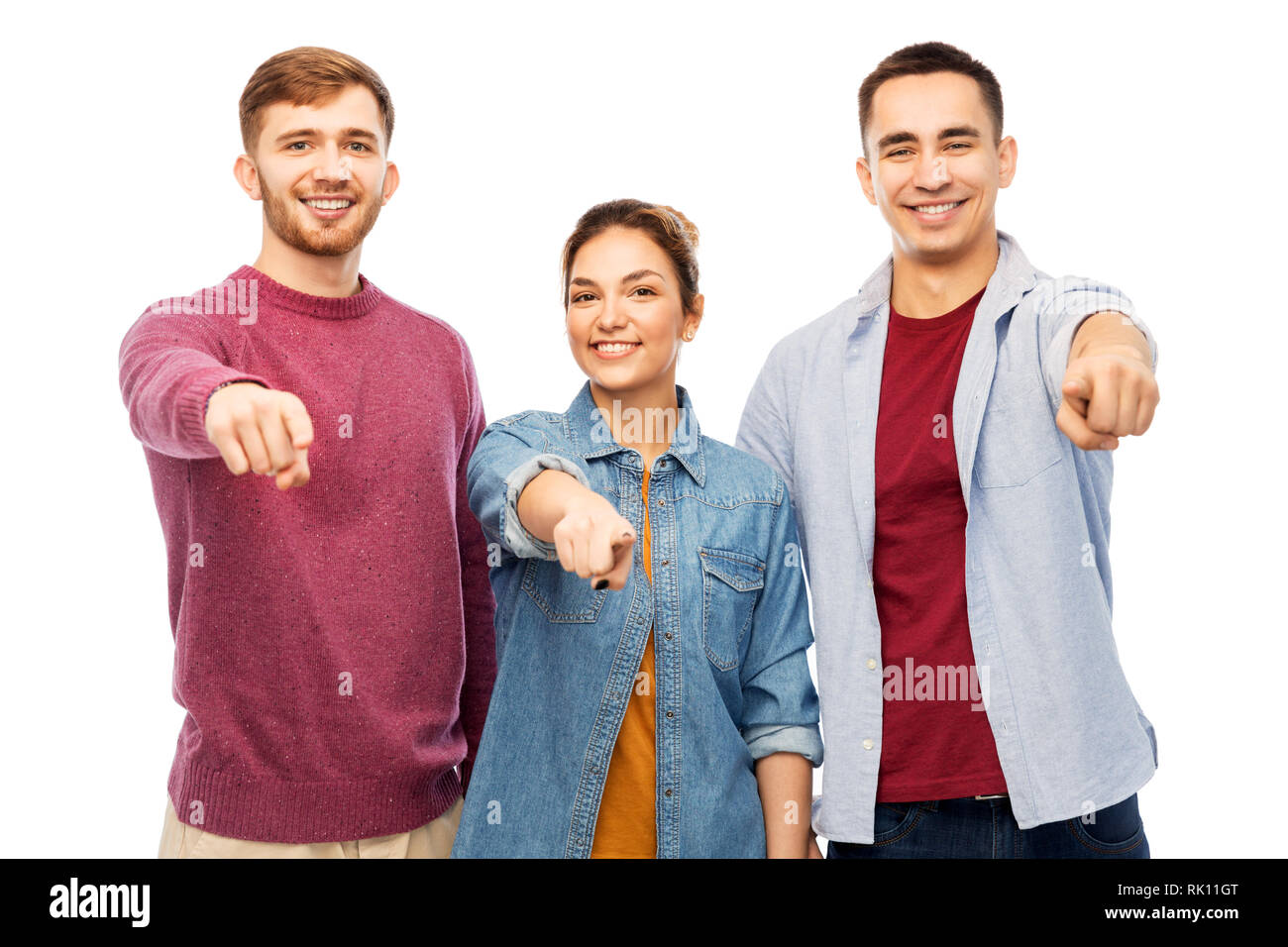 group of smiling friends pointing at you over Stock Photo - Alamy