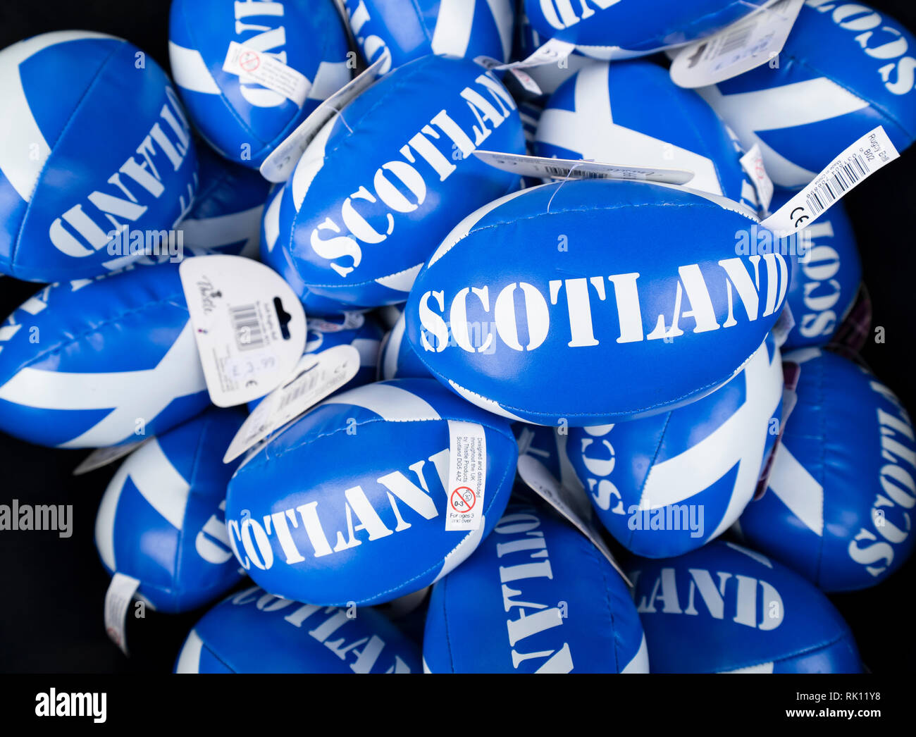 Small rugby balls with Scotland logo for sale in shop on Edinburghs ...