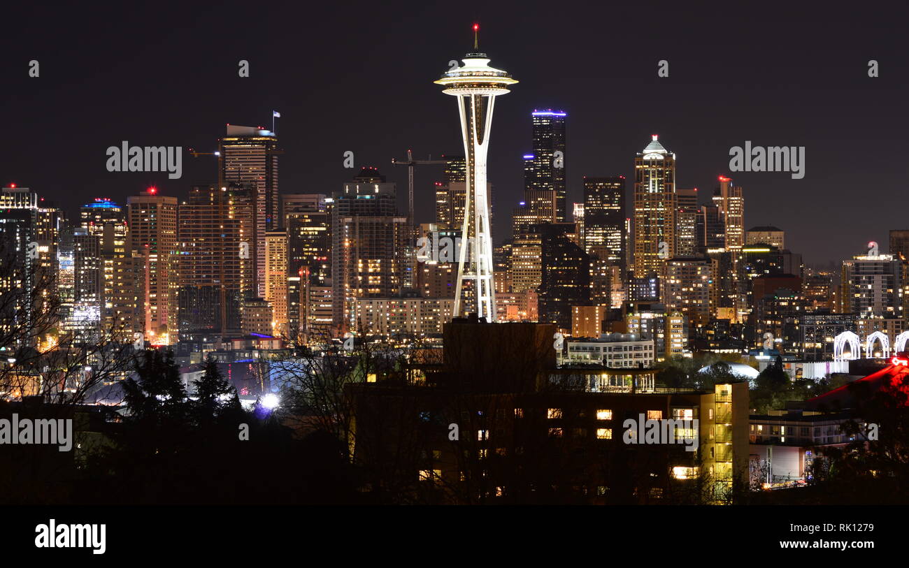 Seattle, Washington, USA - April 17, 2015: Space Needle at night in ...