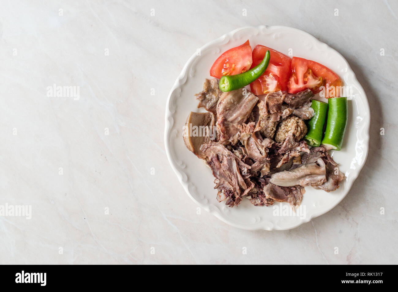 Traditional Turkish Offal Food Kelle Sogus / Lamb Head Meat with Brain ...