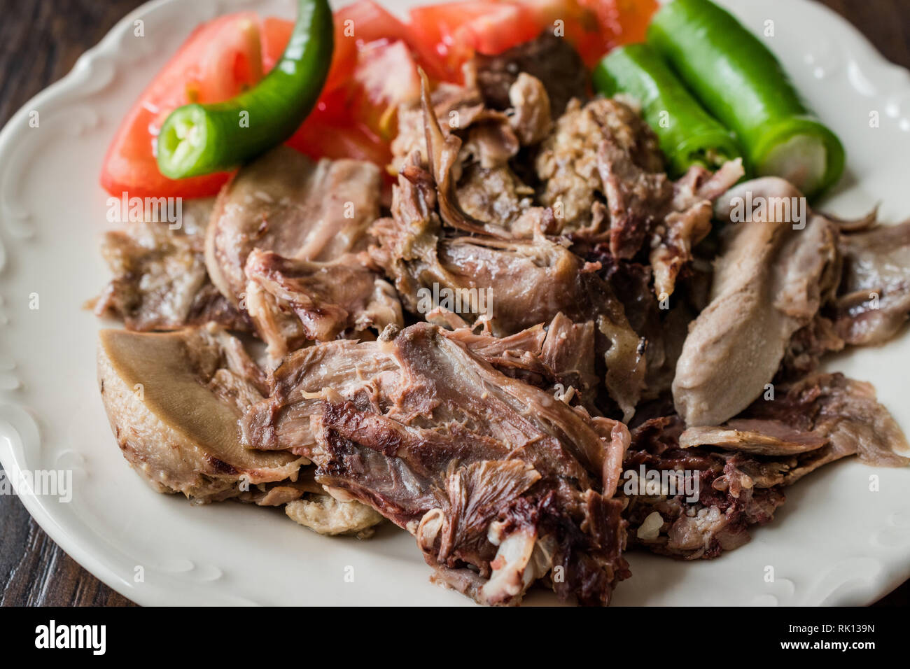 Traditional Turkish Offal Food Kelle Sogus / Lamb Head Meat with Brain ...