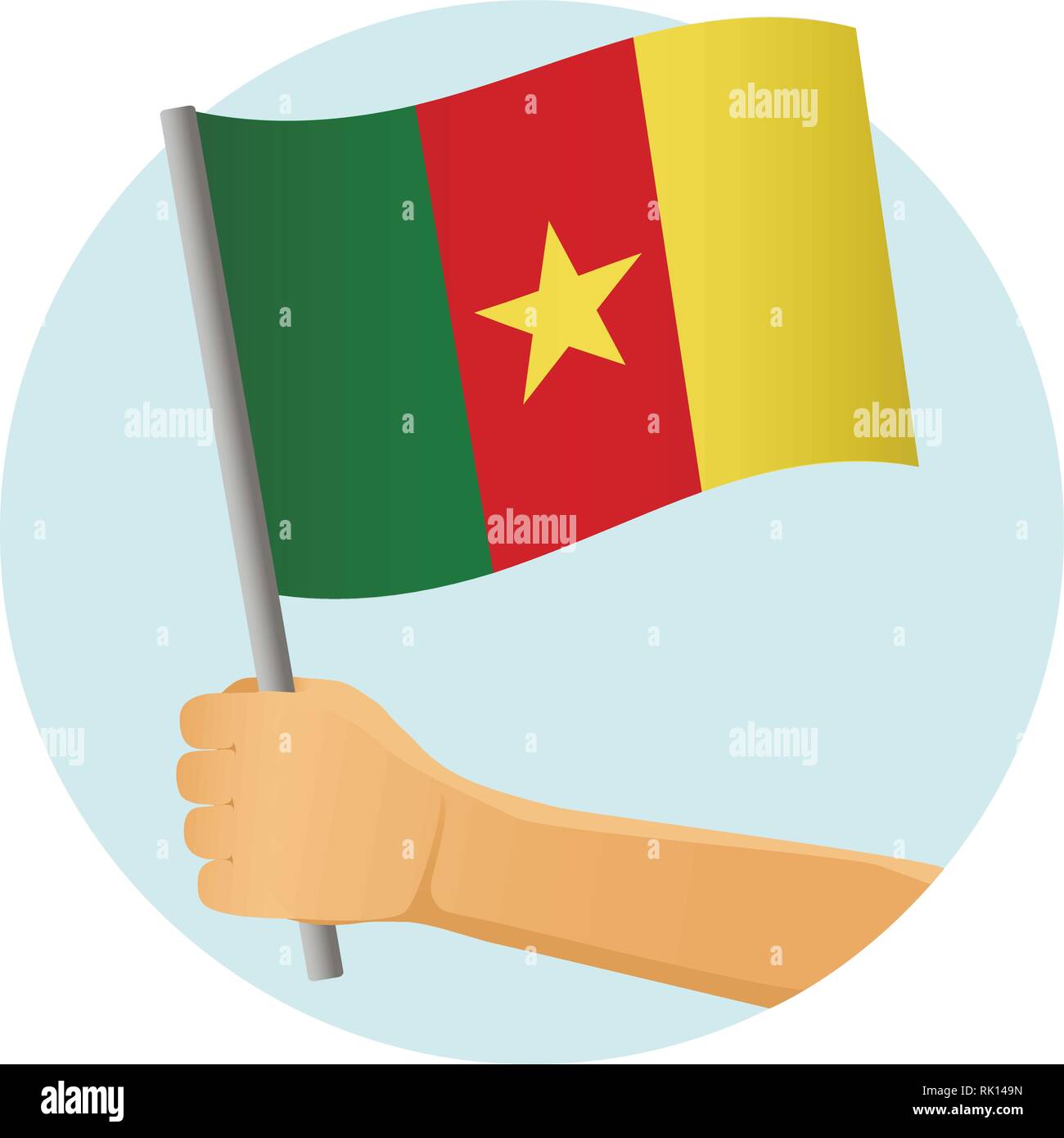 Cameroon flag in hand. Patriotic background. National flag of Cameroon ...