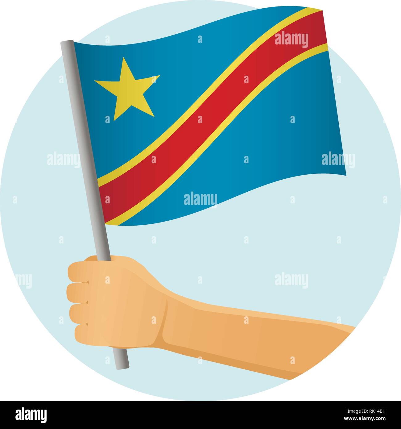 Democratic Republic of the Congo flag in hand. Patriotic background ...
