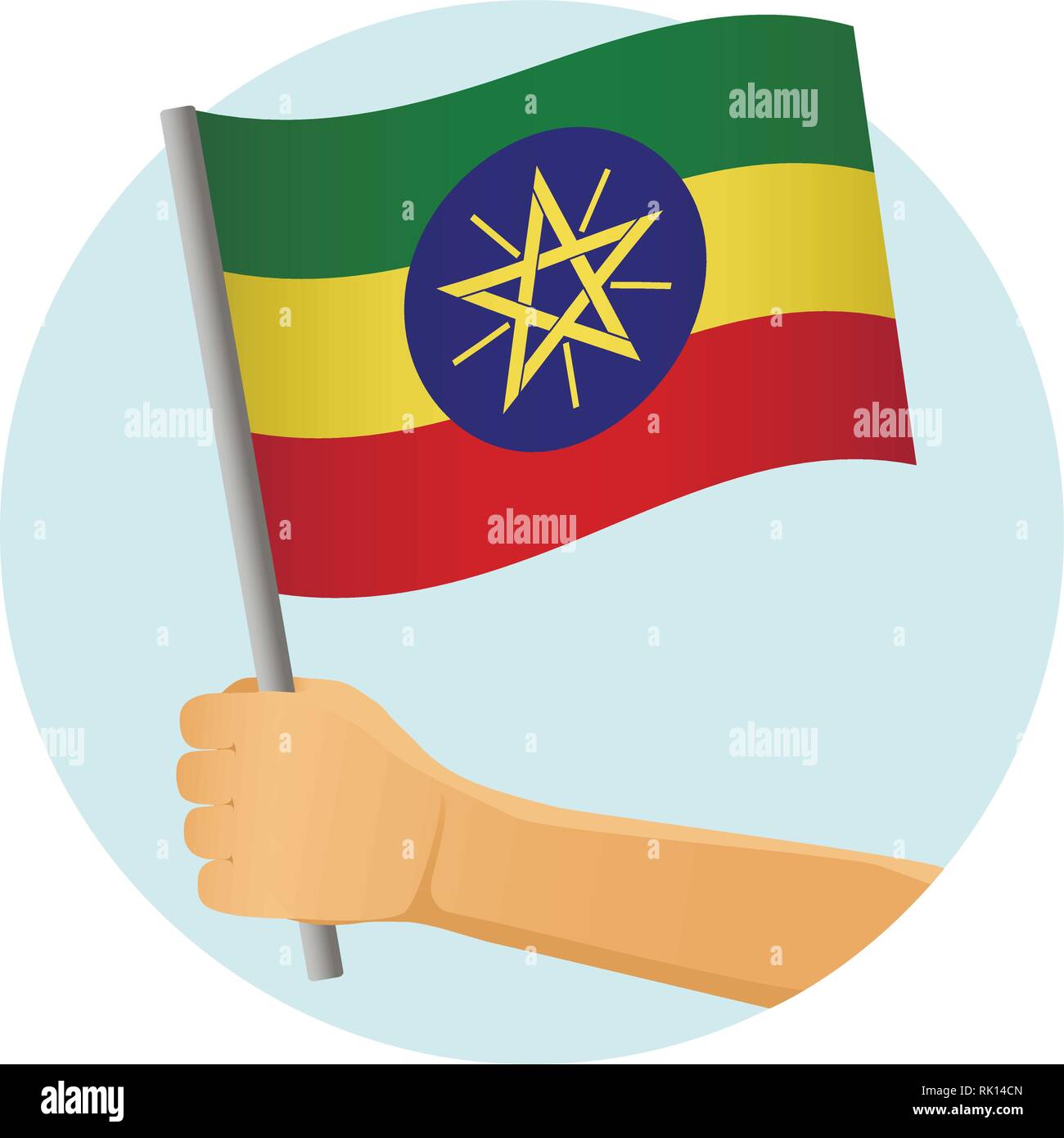Ethiopia flag in hand. Patriotic background. National flag of Ethiopia ...