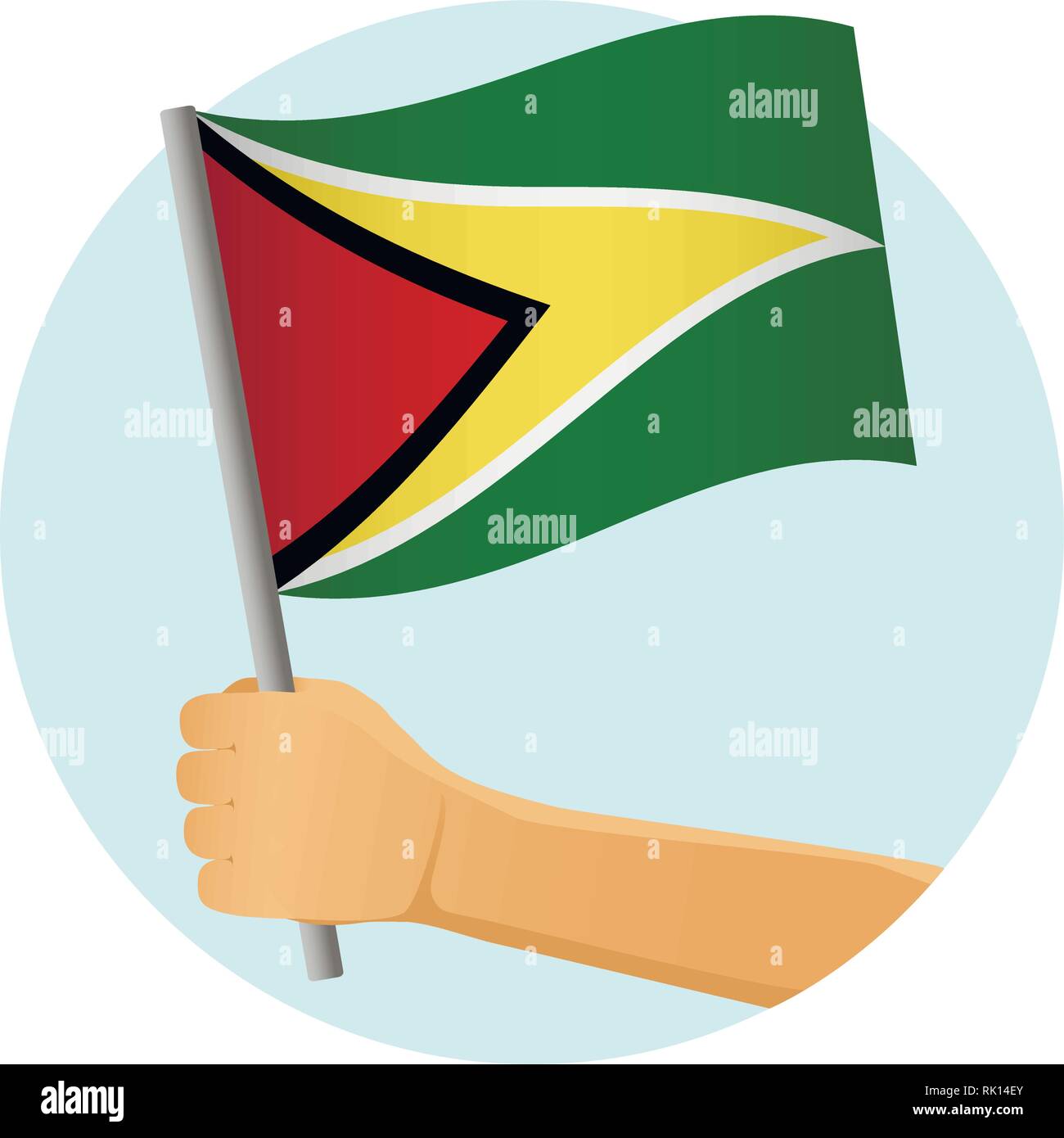 Guyana flag in hand. Patriotic background. National flag of Guyana ...