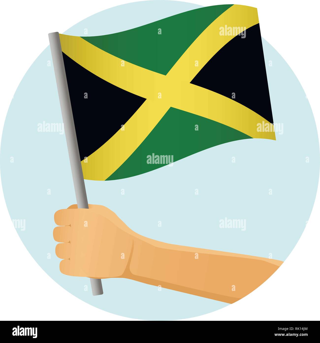 Jamaica flag in hand. Patriotic background. National flag of Jamaica ...