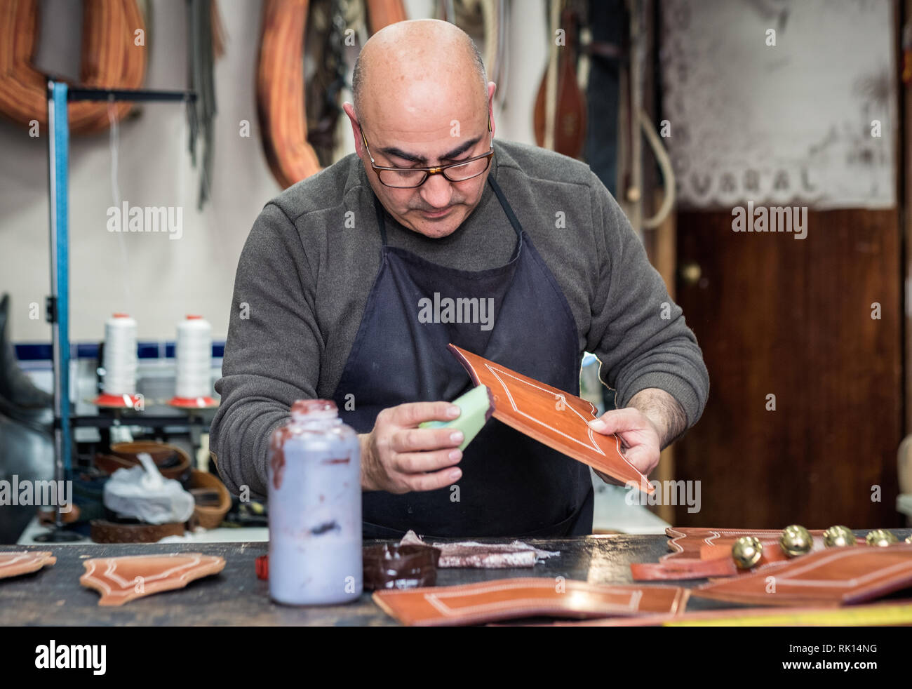 Leather handicrafts hi-res stock photography and images - Alamy