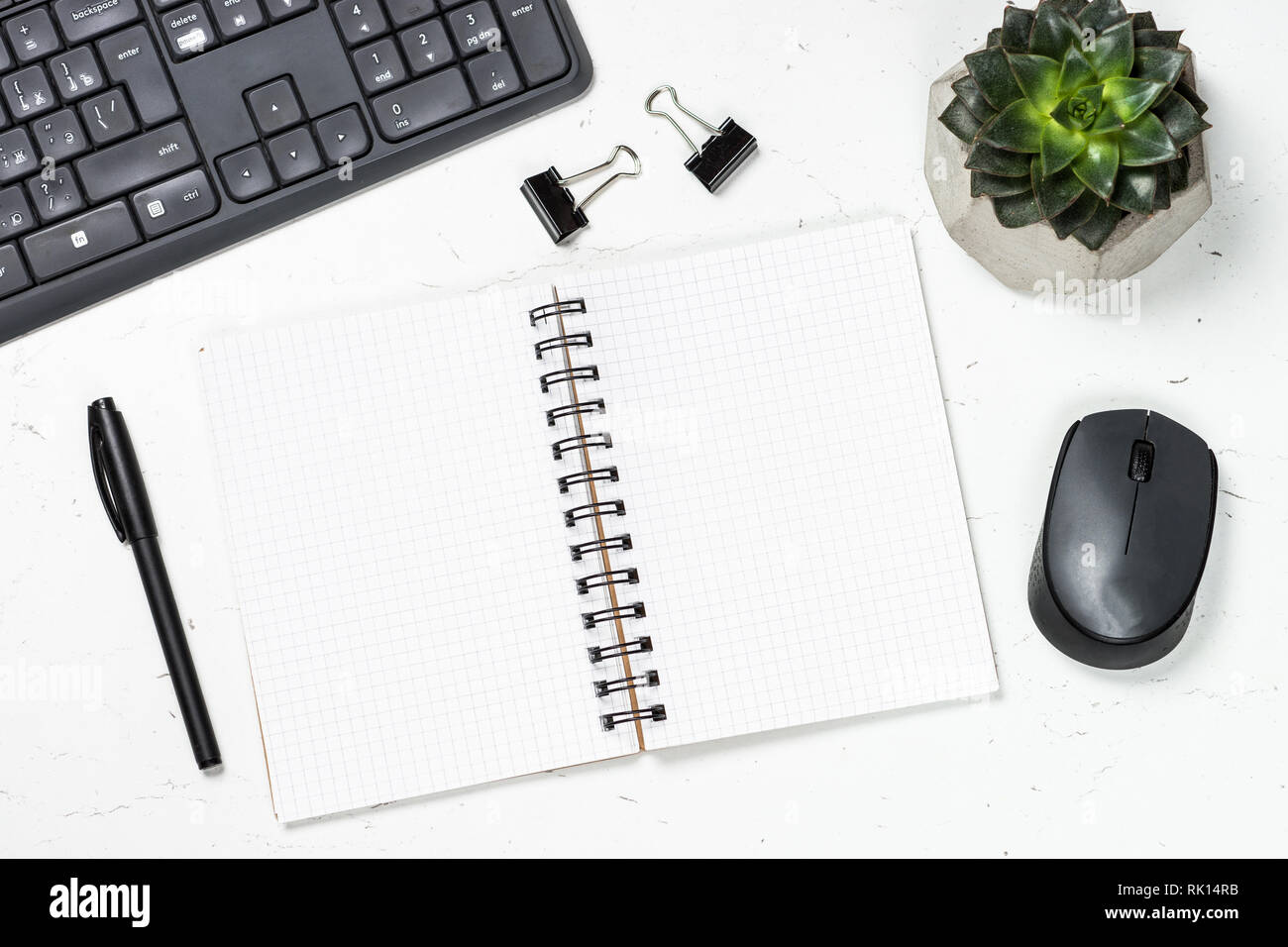 Office desk on white top view Stock Photo - Alamy