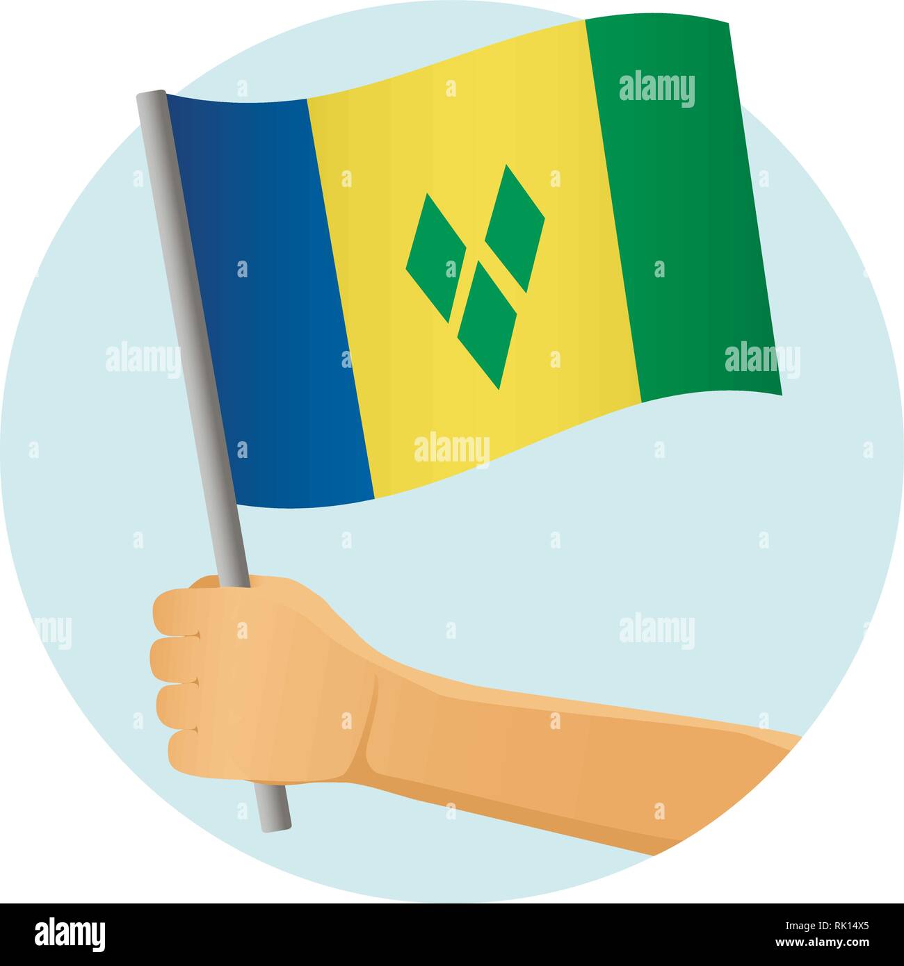 Saint Vincent and the Grenadines flag in hand. Patriotic background ...