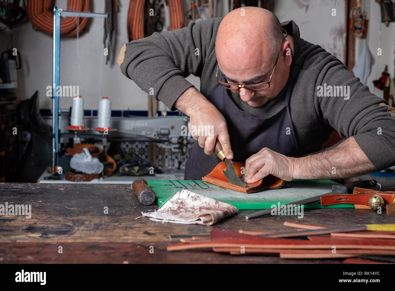 Leather handicrafts hi-res stock photography and images - Alamy