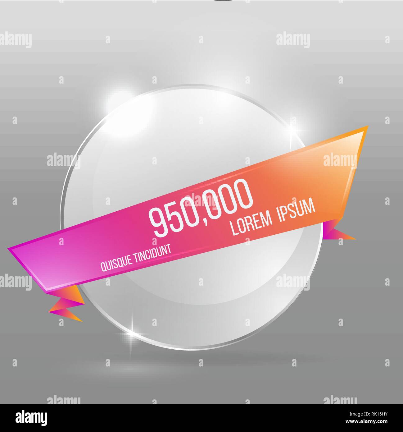 Glass transparent vector round with colorful label template for web and ...