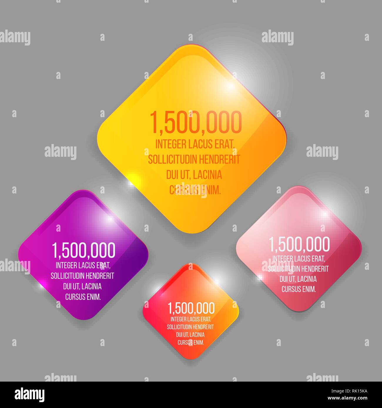 Glass transparent vector rhombus set in yellow, purple and pink with ...