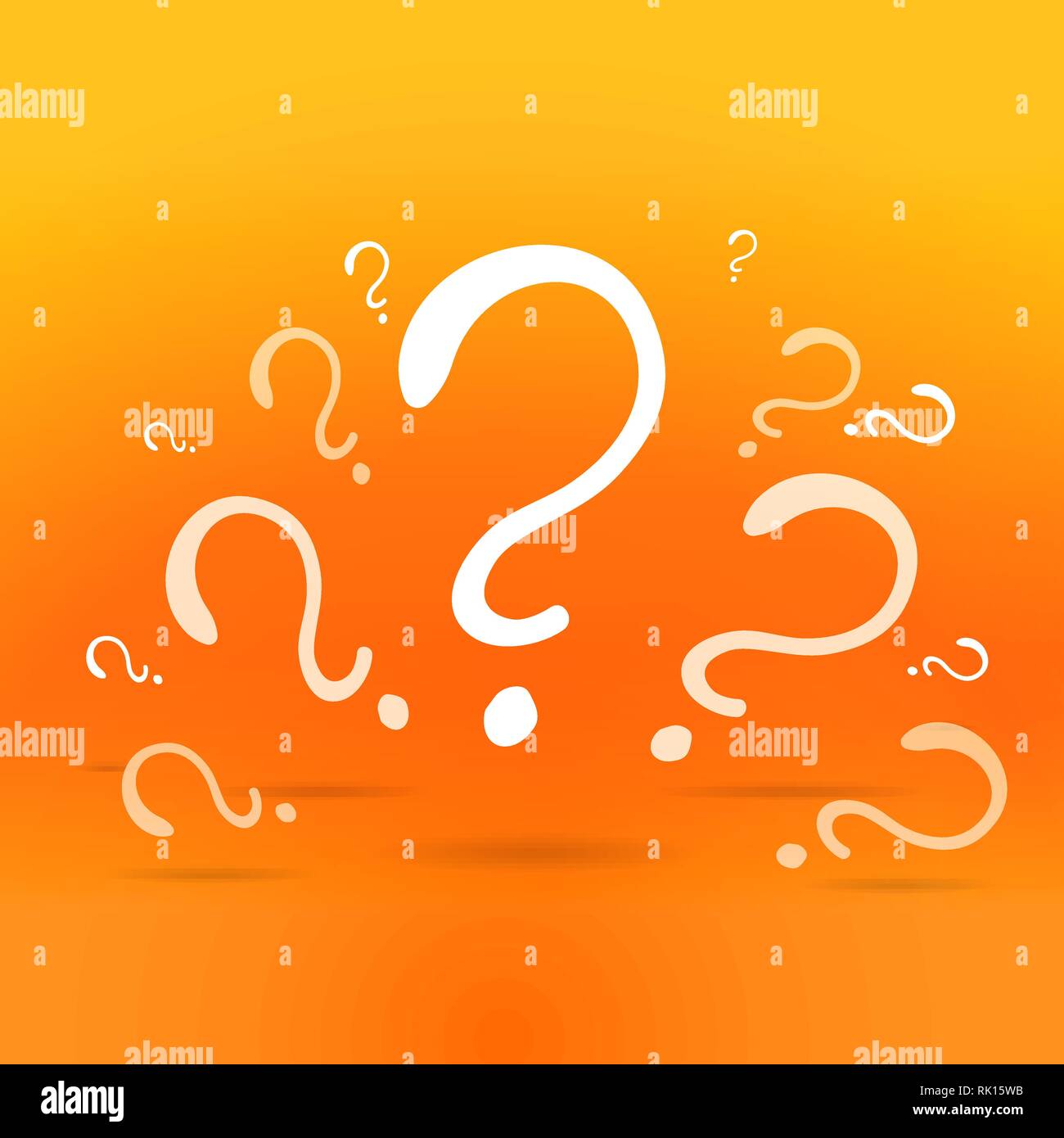 Question sign vector drawing on yellow-orange background. FAQ cartoon ...