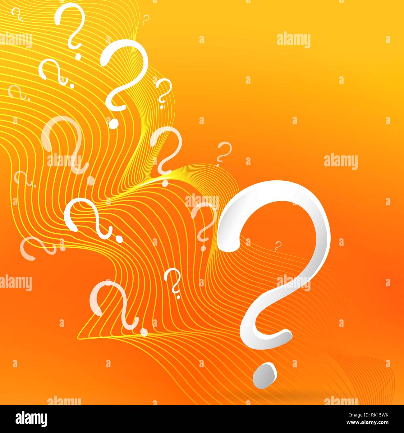 Question sign vector drawing on yellow-orange background. FAQ cartoon ...