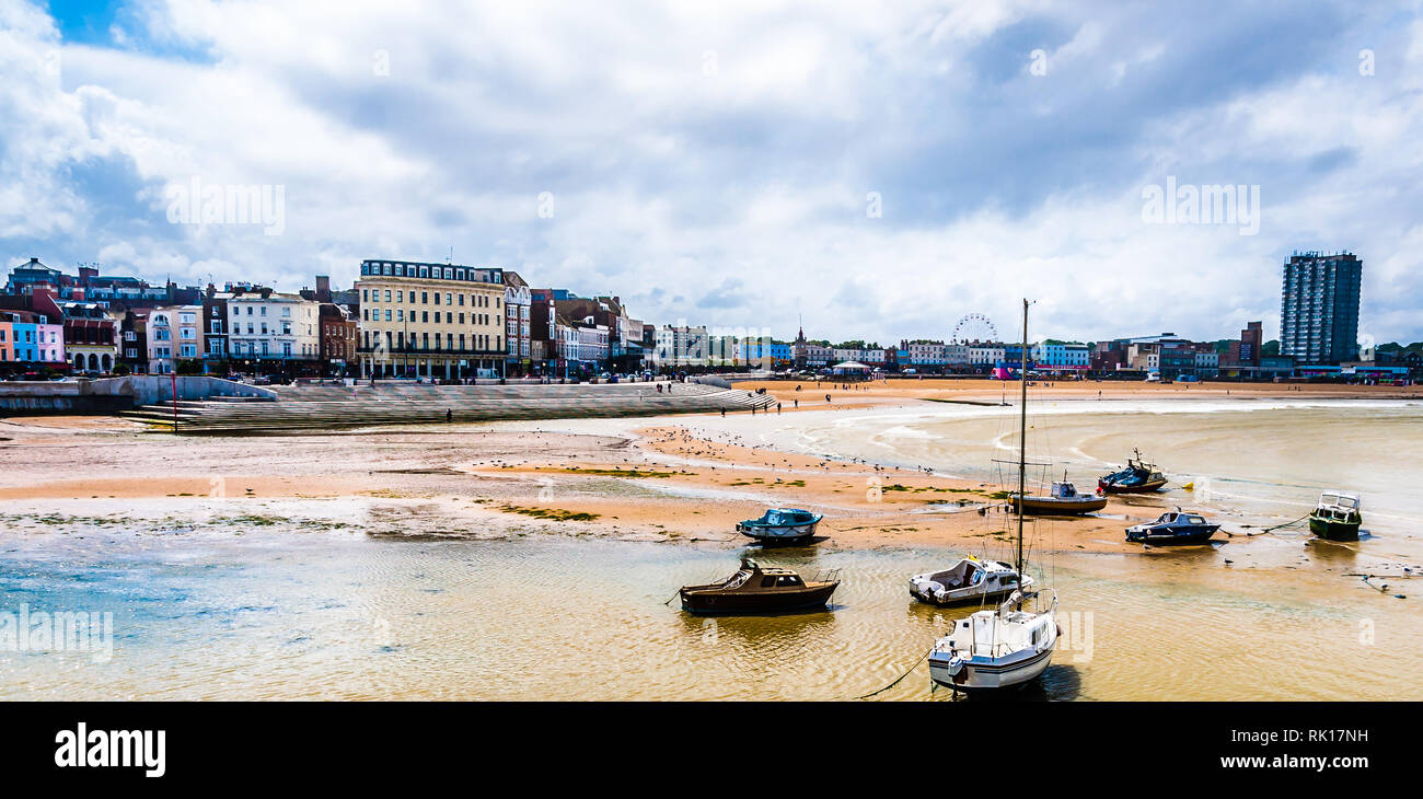 Margate beach and promenade, a seaside town on the coast of Kent, UK ...