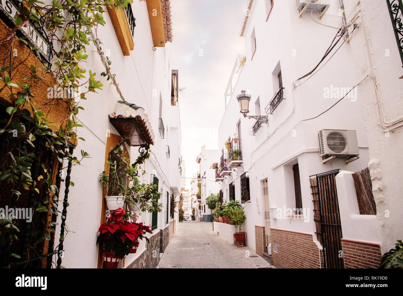 street and houses of old town in almunecar province of Granada in spain ...