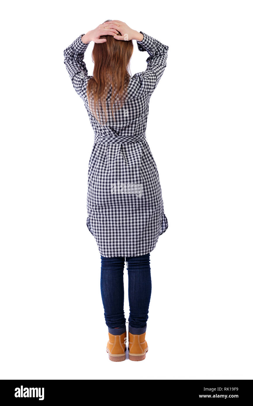 Back view of shocked woman. Rear view people collection. backside view ...