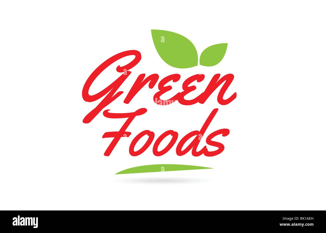 Green Foods hand written word text for typography design in red color ...