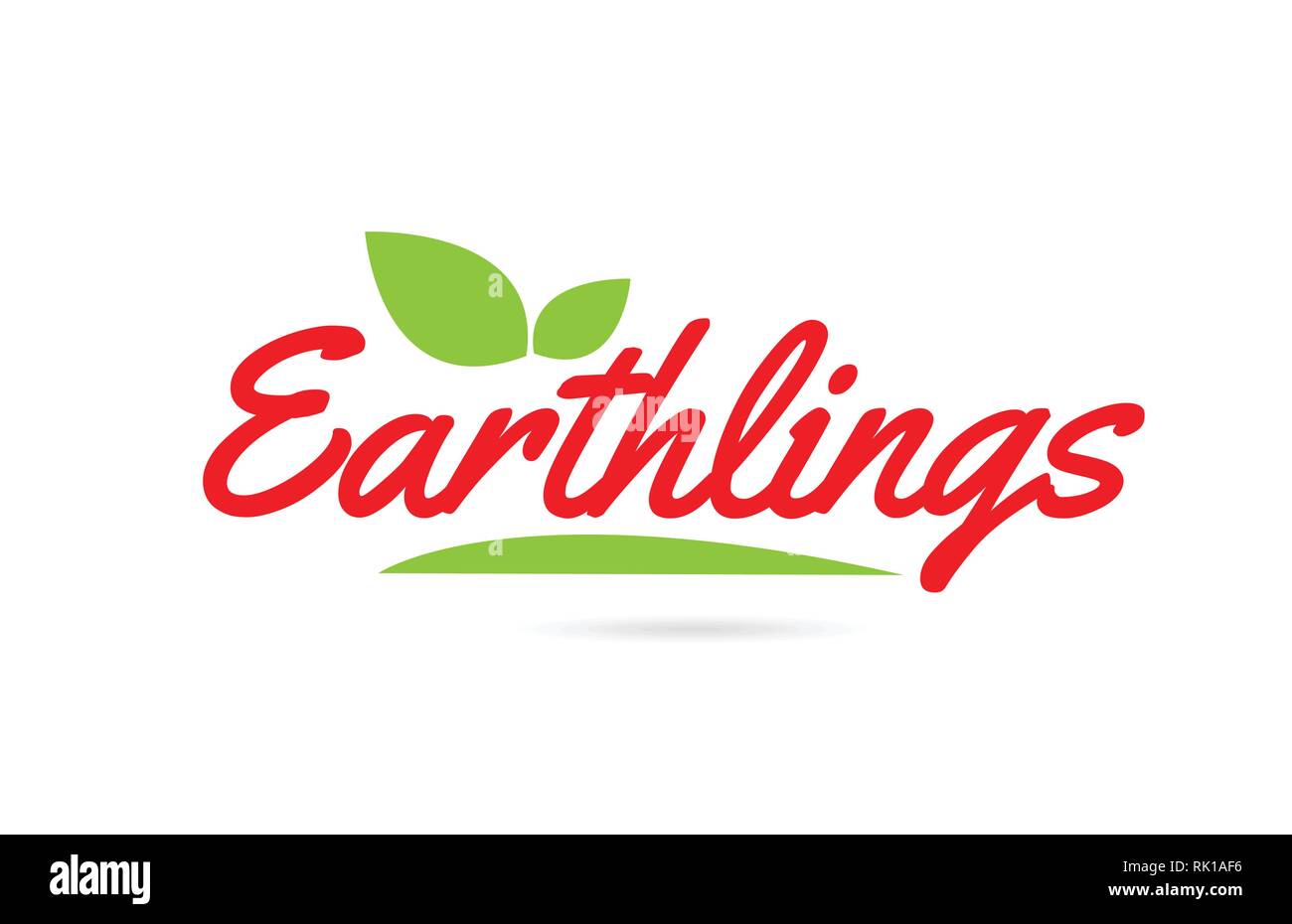 Earthlings hand written word text for typography design in red color ...