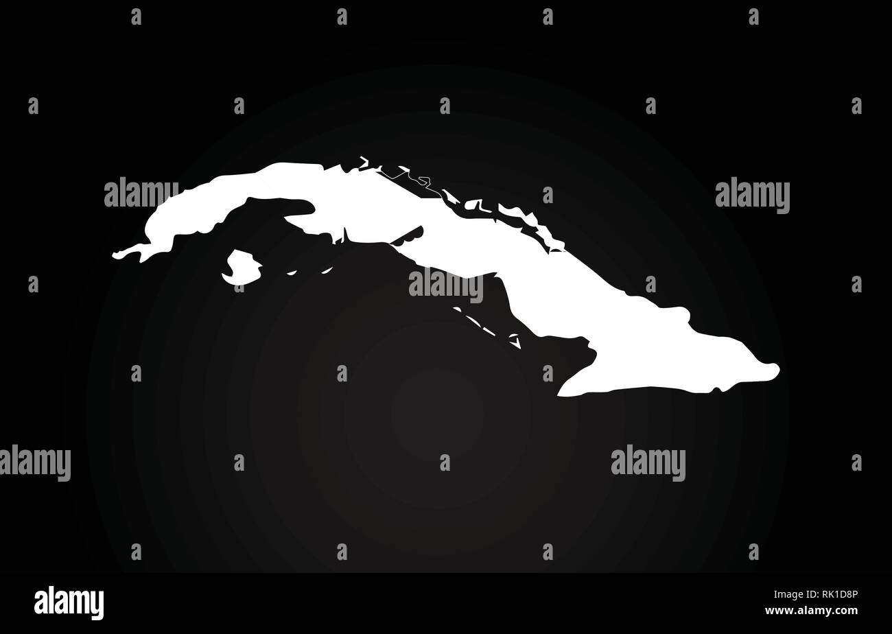 Cuba black and white country border map logo design. Black background ...