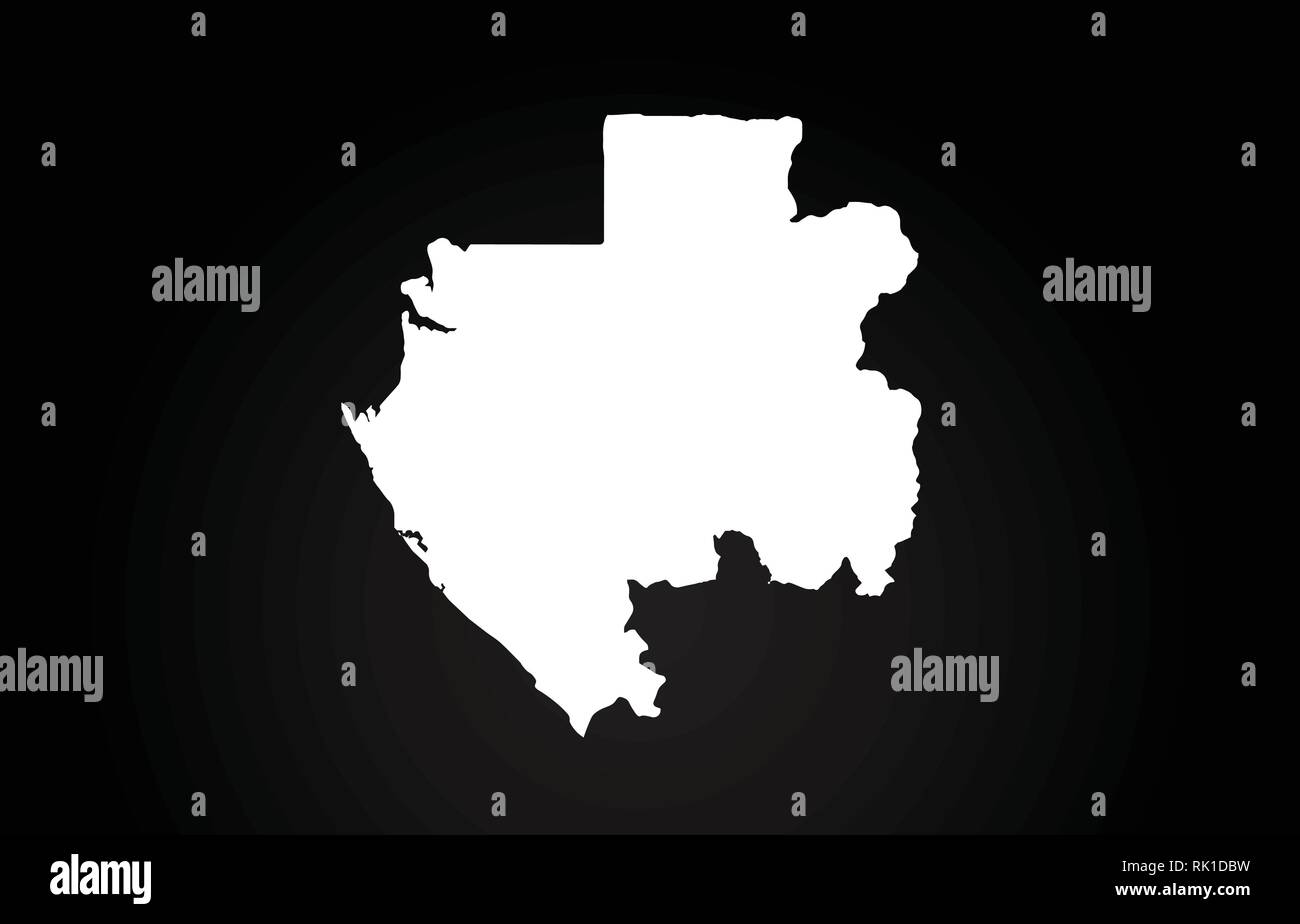 Gabon black and white country border map logo design. Black background ...